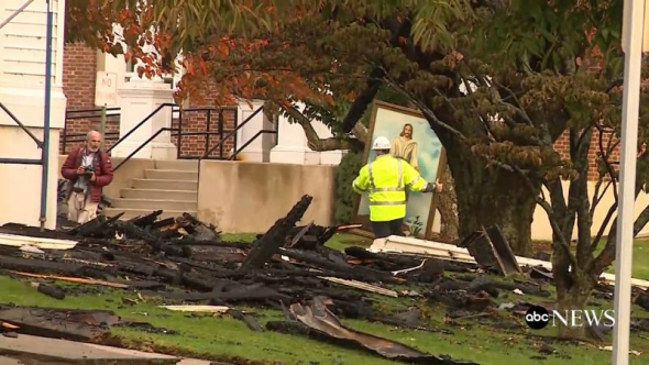 Painting of Jesus survives huge fire that burned historic 150-year-old ...