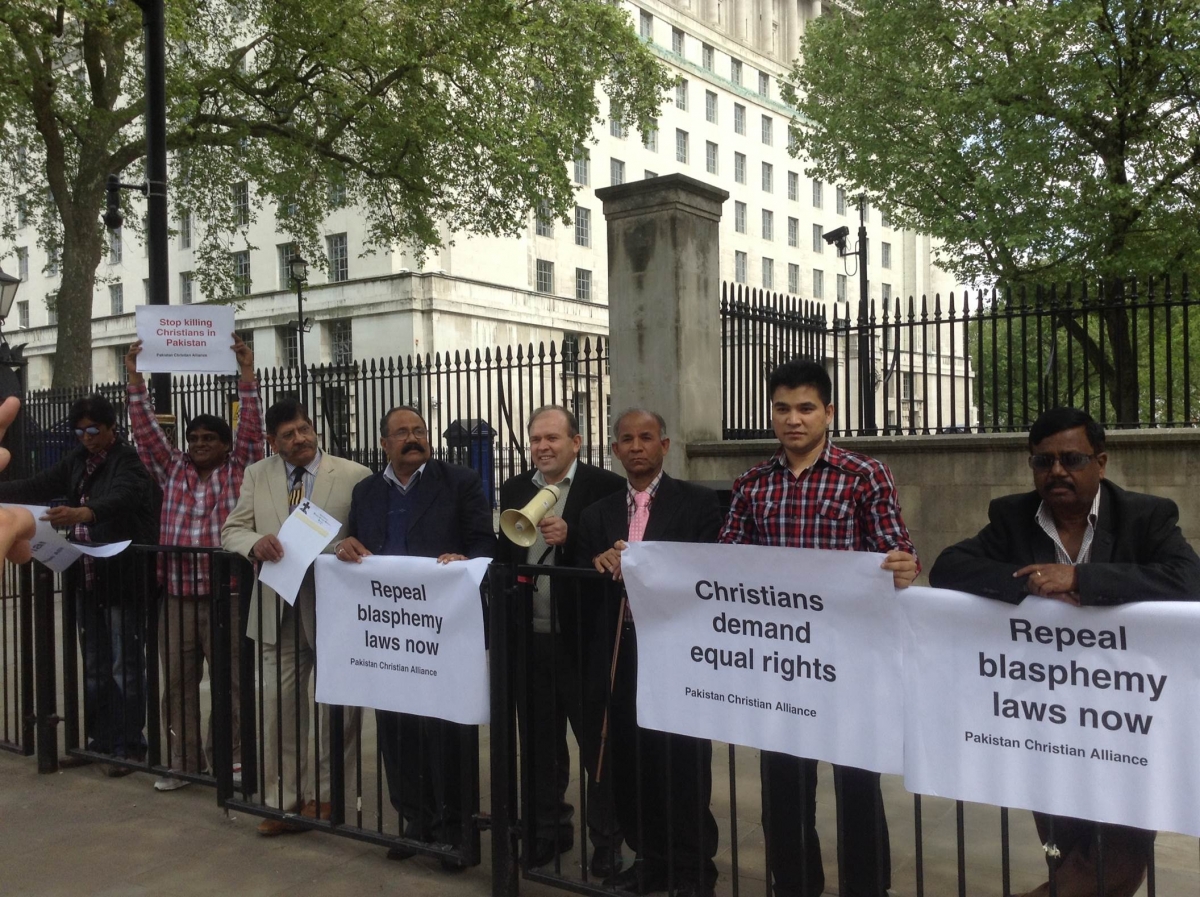 British Pakistani Christians protest blasphemy laws at Downing Street ...