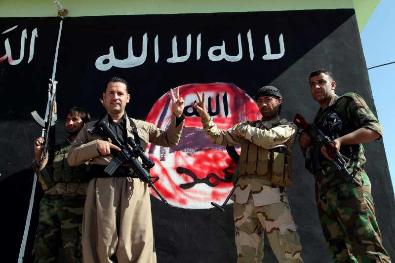 Christian fighters defiantly hoist their flag above town recaptured ...